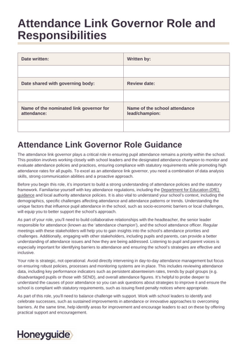 Link Governor Roles and Responsibilities Pack | Teaching Resources