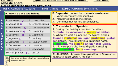 NEW AQA GCSE 7.1F Qué haces durante las vacaciones? | Teaching Resources
