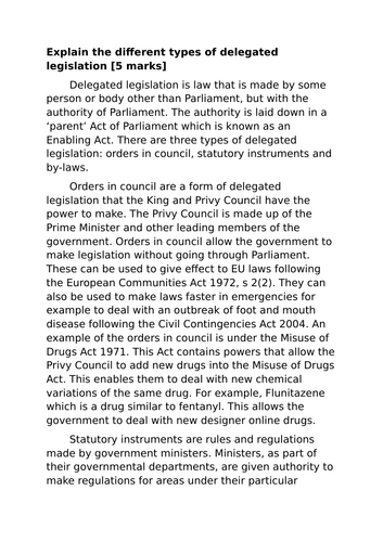 A-Level Law: Delegated Legislation 5 Mark Essay + Model + Plan - Eduqas ...