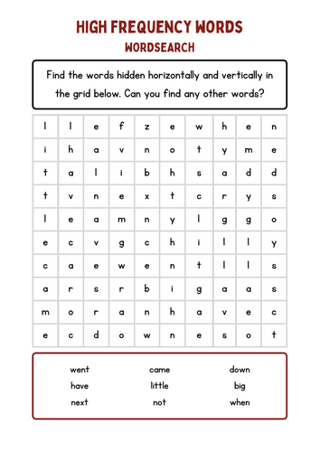 Wordsearch using words from the first 100 HFW | Teaching Resources