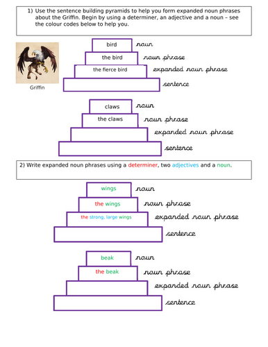 Scaffolded expanded noun phrase worksheet | Teaching Resources