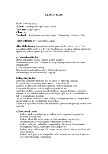 Valentine - poem by Carol Ann Duffy | Teaching Resources