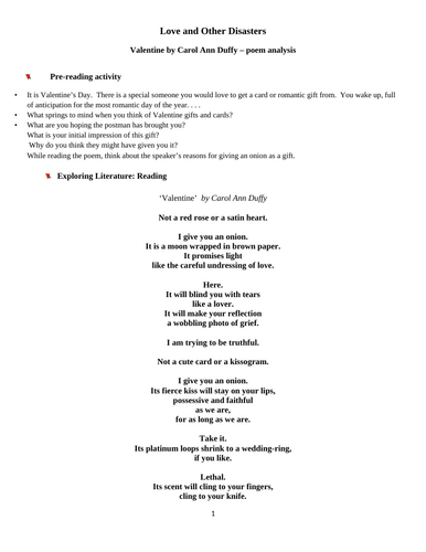 Valentine - poem by Carol Ann Duffy | Teaching Resources