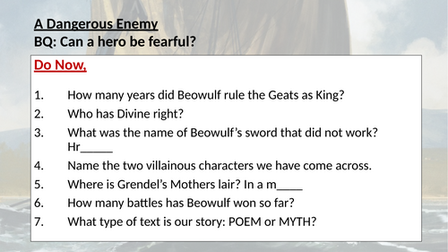 FULL Beowulf KS3 Scheme of Work (Seamus Heaney) | Teaching Resources