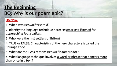 FULL Beowulf KS3 Scheme of Work (Seamus Heaney) | Teaching Resources