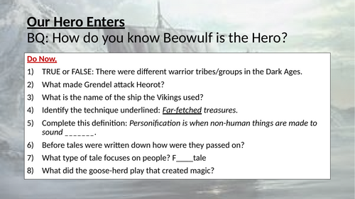 FULL Beowulf KS3 Scheme of Work (Seamus Heaney) | Teaching Resources
