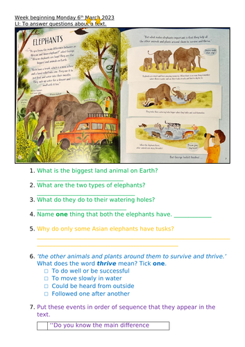 Comp Questions based on The Most Important Animal of All - whole class ...