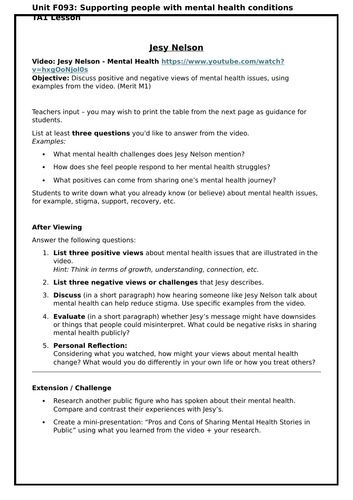 AAQ OCR Cambridge Health & Social Care F093: Mental Health Conditions ...