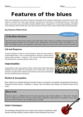 Blues Music Worksheet | Teaching Resources