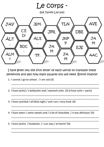 Letter translation - je suis malade - Illness - French | Teaching Resources