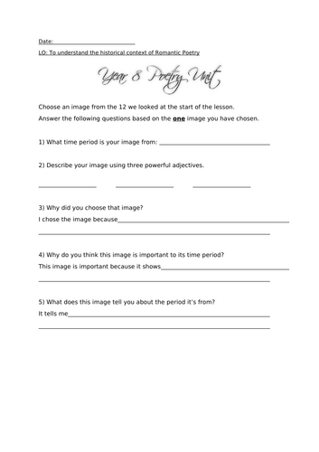Romantic Poetry Year 8 unit of work | Teaching Resources