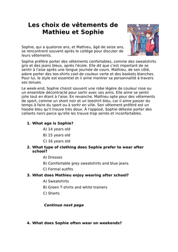 French - Clothes - Les choix de vêtements de Mathieu et Sophie ...