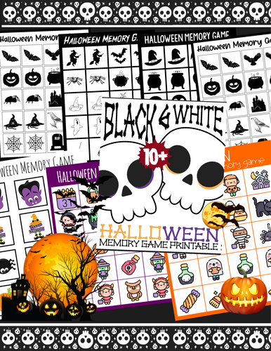 Black & White Halloween Memory Game Printable – Spooky Fun for Kids and ...