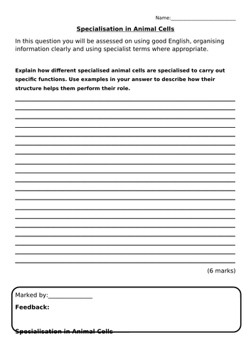 B1.4 Specialisation in Animal Cells (AQA) | Teaching Resources