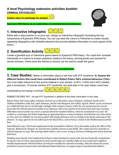 Criminal Psychology Extension Booklet | Teaching Resources