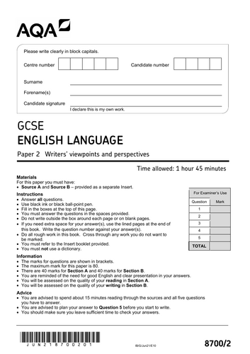 Language Paper 2 Question 2 | Teaching Resources