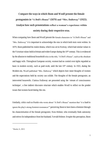 AQA A Level English Literature A NEA Coursework Exemplar - A Doll's ...
