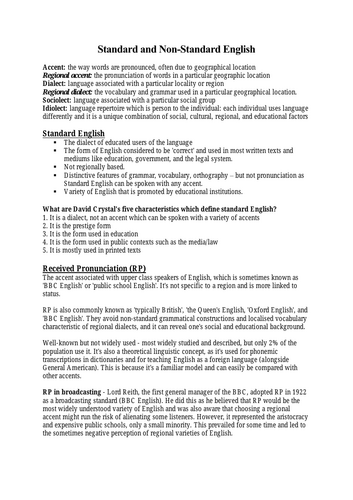 A Level English Language Non-Standard Language Notes | Teaching Resources