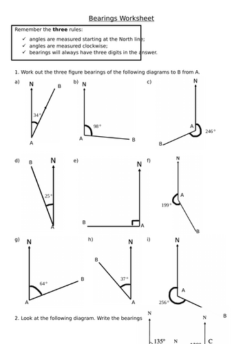 Introductory Three-Figure-Bearings Worksheet | Teaching Resources