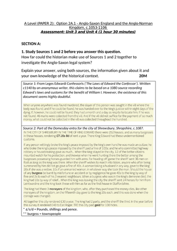 Paper 2.A: Anglo-Saxon and Anglo-Norman England - MULTIPLE ASSESSMENTS ...