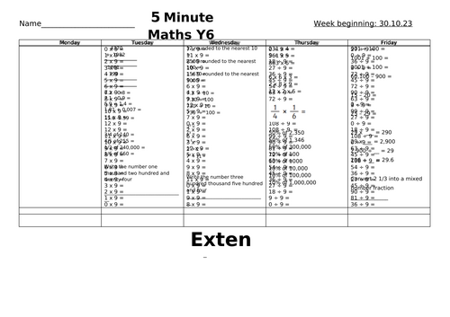Minute Maths - Year 6 (Y6) daily arithmetic starter Autumn FULL TERM ...