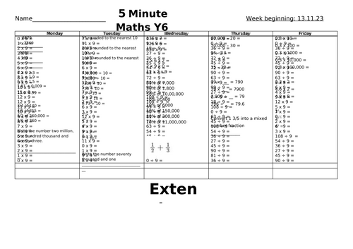 Minute Maths - Year 6 (Y6) daily arithmetic starter Autumn FULL TERM ...