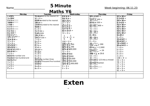 Minute Maths - Year 6 (Y6) daily arithmetic starter Autumn FULL TERM ...