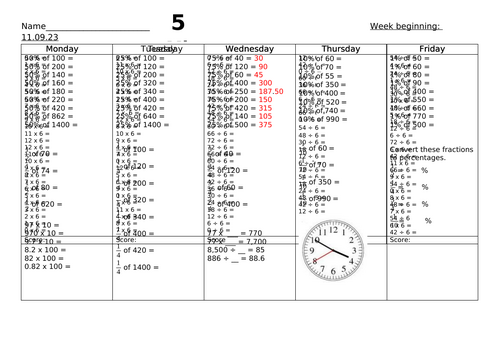 Minute Maths - Year 6 (Y6) daily arithmetic starter Autumn FULL TERM ...