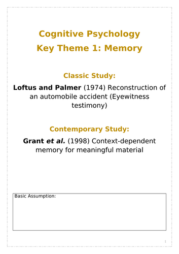 OCR A Level Psychology Cognitive Area Key Theme 1 Memory Bundle ...