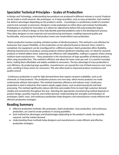 AQA DT Specialist Technical Principles - Scales of Production ...