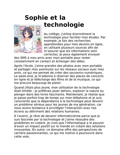 French - Technology -Present/Past tense- Sophie et la technologie ...