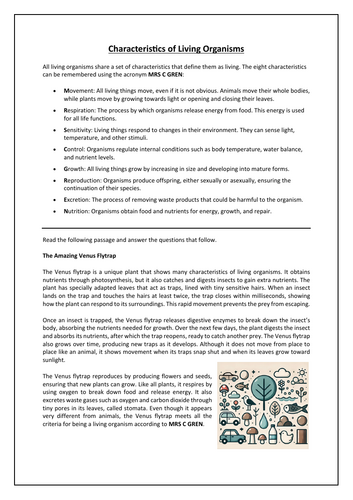 Characteristics of Living Organisms KS3/KS4 | Teaching Resources