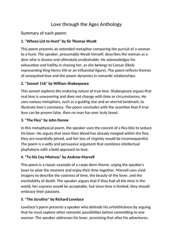 AQA Love Through The Ages Pre-1900 Poems | Teaching Resources