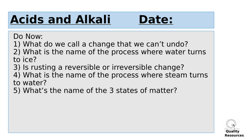 KS3 Acids and Alkalis Complete Lesson with Worksheets | Teaching Resources