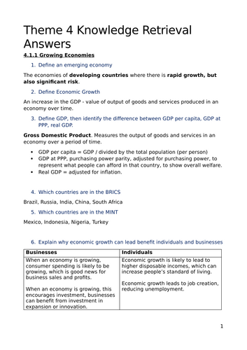 Theme 4 Global Business Revision Answers | Teaching Resources