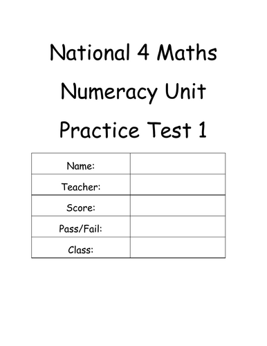 National 4 Numeracy Practice Test 1 | Teaching Resources