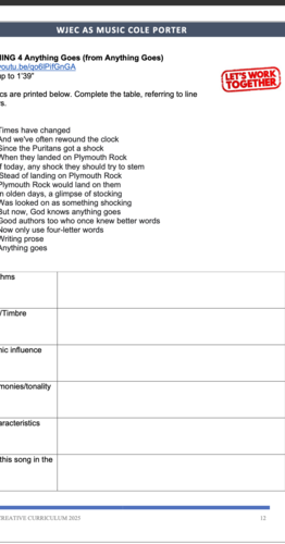 WJEC As Music - Cole Porter Workbook No.2 Practice Questions | Teaching ...