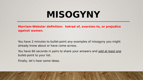 Misogyny – full PSHE lesson 45-60 mins | Teaching Resources
