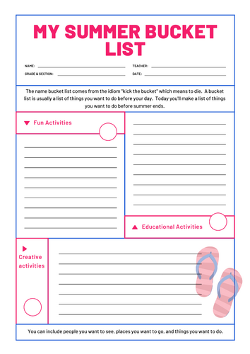 Summer Bucket List - End of Year Activity | Teaching Resources