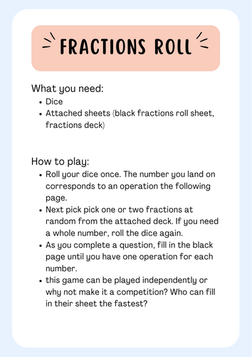 Fractions Roll | Teaching Resources