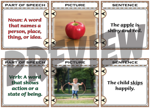 Parts of Speech Puzzles Nouns Verbs Adjectives Sort | Teaching Resources