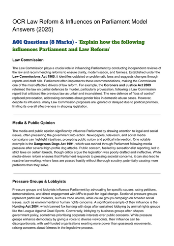 A Level Law - Model Answers - Paper 2, Section A Pack (AO1 & AO3 ...