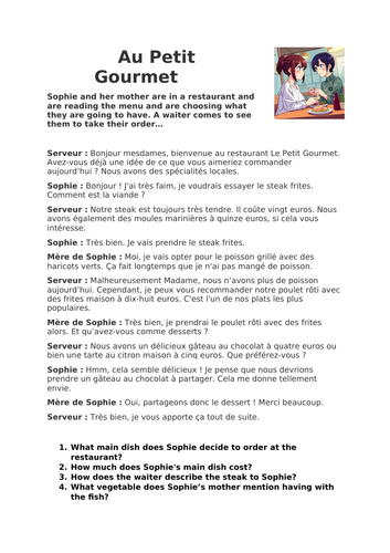 French - Food - Au restaurant _Dialogue_Reading practice | Teaching ...