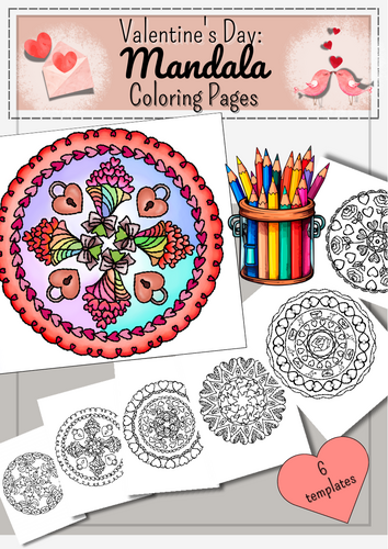 Valentine's Day Coloring Pages Mandala | Teaching Resources
