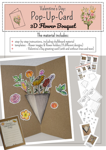 Art Project: Valentine's Day 3D Pop-Up-Card: Flower Bouquet | Teaching ...
