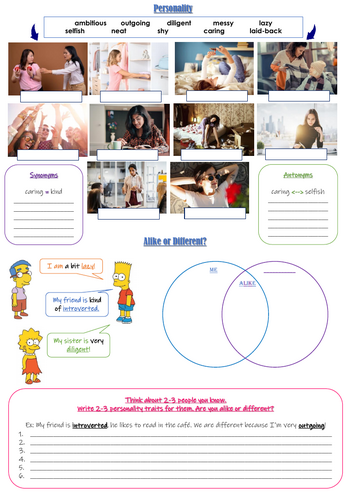 ESL Personality Lesson Worksheet: Vocabulary & Speaking Activities ...
