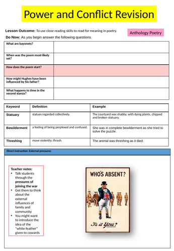 Revision booklet for Hughes' Bayonet Charge AQA Literature | Teaching ...