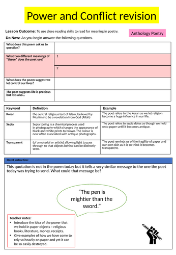 Power and Conflict AQA English Literature Revision Booklets | Teaching ...