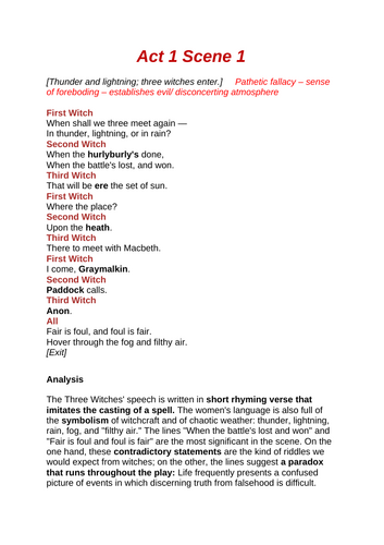 Macbeth - Full Text Annotated | Teaching Resources