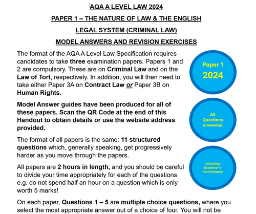 AQA A Level Law Model Answers - Full Papers - Paper 1 (Criminal law ... AQA A Level Law Model Answers - Full Papers - Paper 1 (Criminal law ...